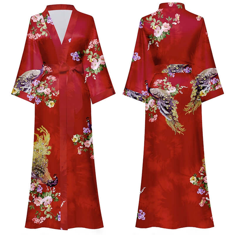 Red Traditional Kimono Robe | SPA Peacock Robe | Long Dressing Gown ...
