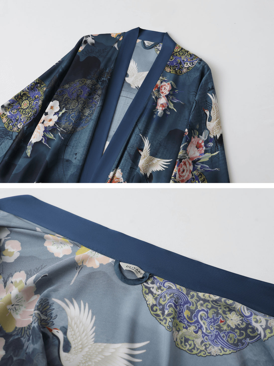 Cozy Silk Bath Gown | Ladies Garden Crane Floral Robe - Ulivary