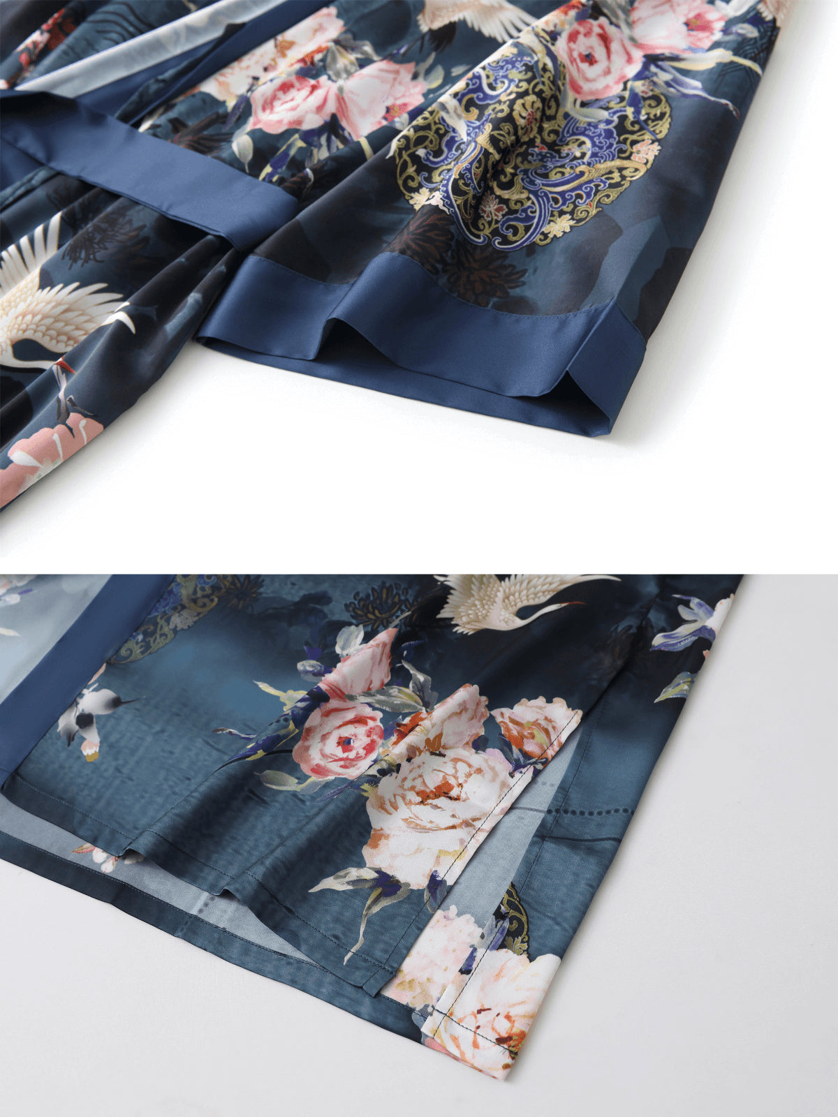 Cozy Silk Bath Gown | Ladies Garden Crane Floral Robe - Ulivary