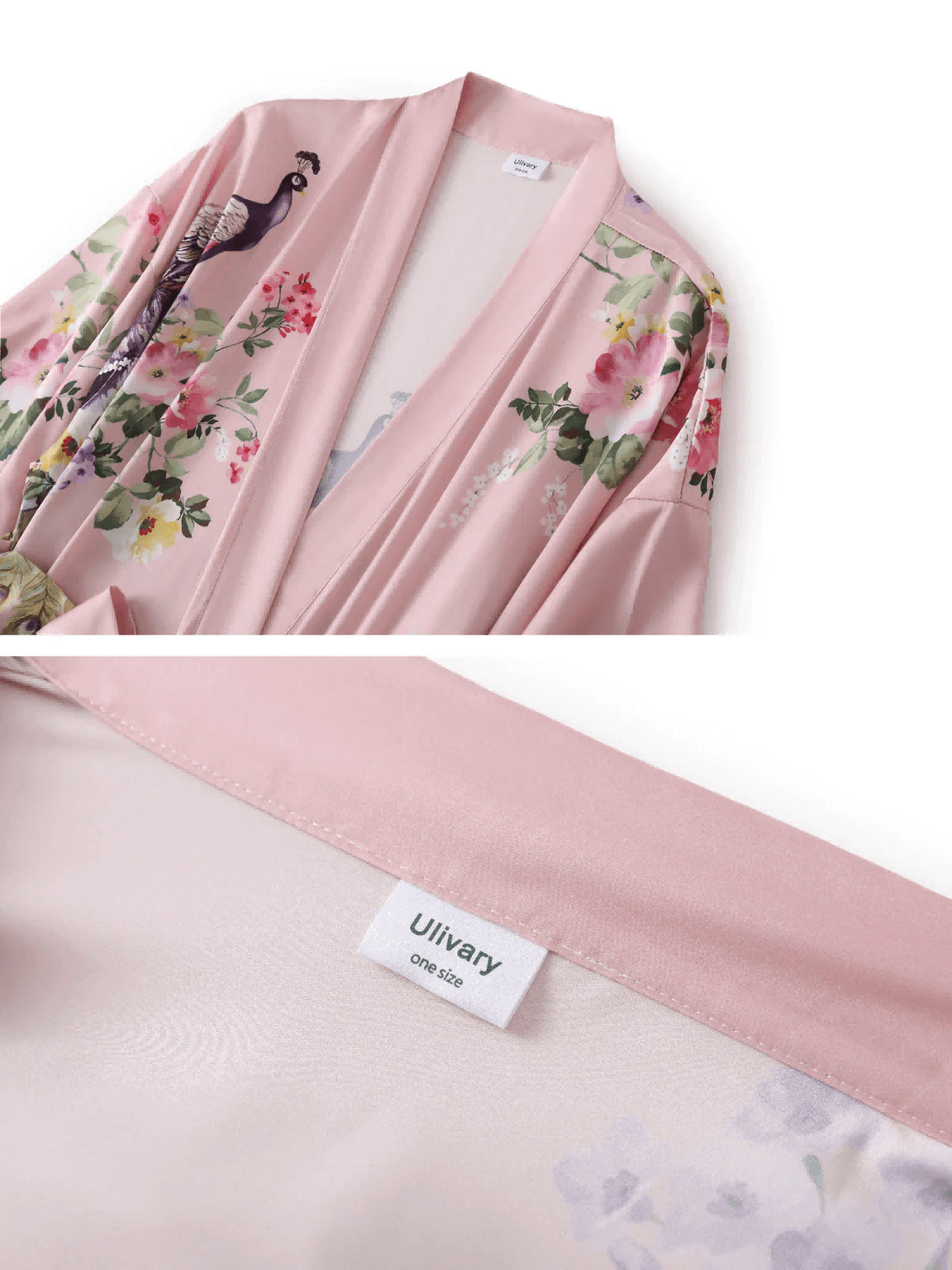 Pink Peacock Kimono | Wedding Party Robe | SPA Bathrobe - Ulivary