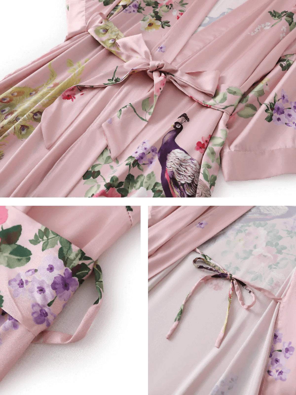 Pink Peacock Kimono | Wedding Party Robe | SPA Bathrobe - Ulivary