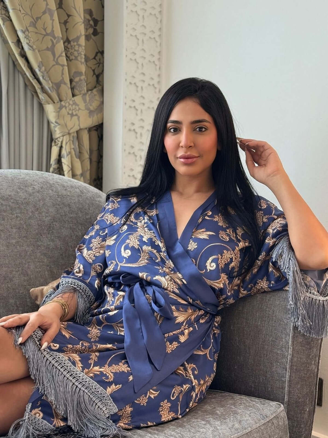 Blue Bath Robe | Long Bride Robe | Floral Kimono For Lady - Ulivary