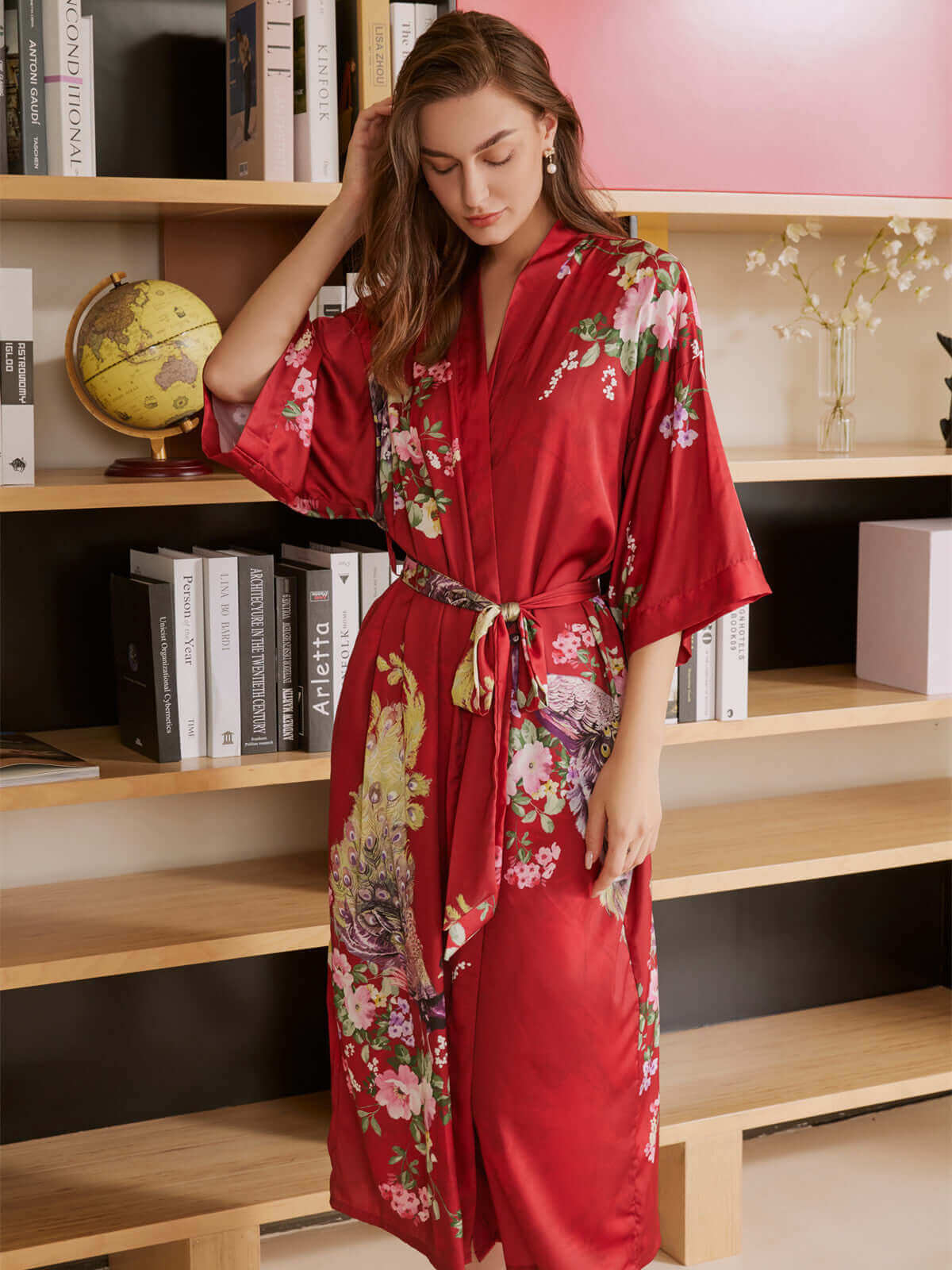 Red Traditional Kimono Robe | SPA Peacock Robe | Long Dressing Gown ...