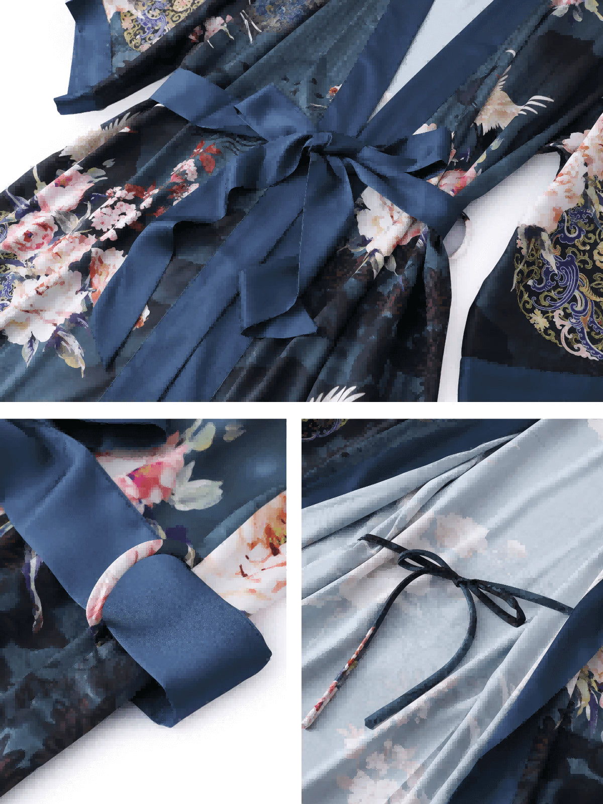 Cozy Silk Bath Gown | Ladies Garden Crane Floral Robe - Ulivary