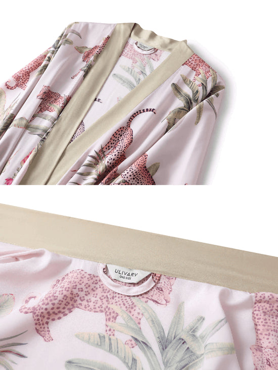 Pink Leopard Cozy Sleeping Robe | Luxury Kimono Robe for Women - Ulivary