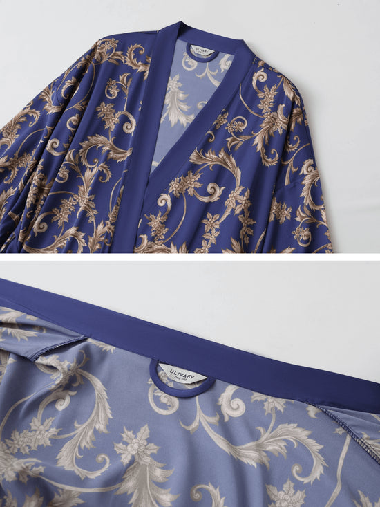 Blue Bath Robe | Long Bride Robe | Floral Kimono For Lady - Ulivary