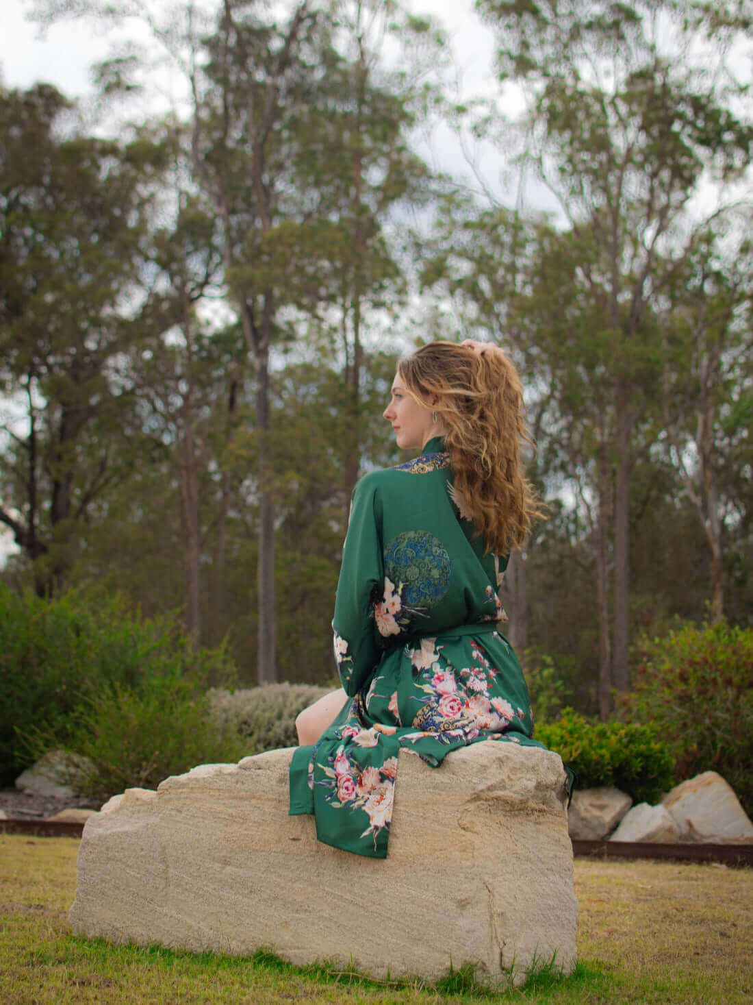 Green Floral Robe Kimono | Luxury Female Dressing Gown - Ulivary