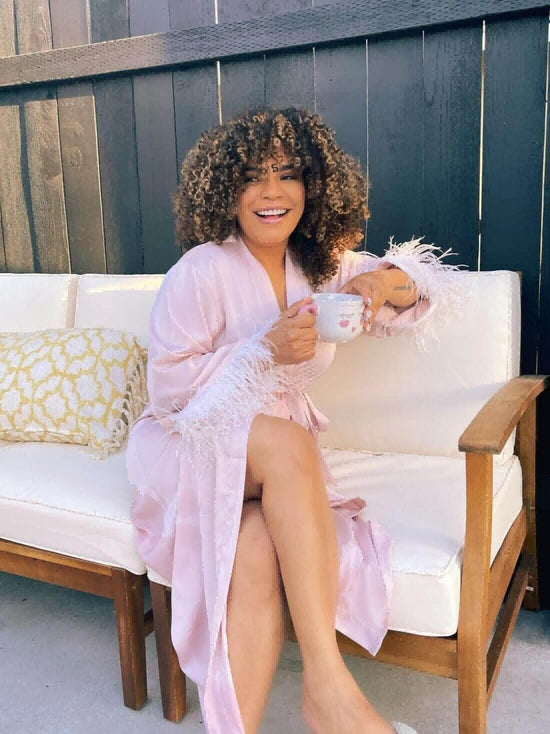 Feather Trim Pink Robe | Robes For Bridal Party | Summer Robes For ...