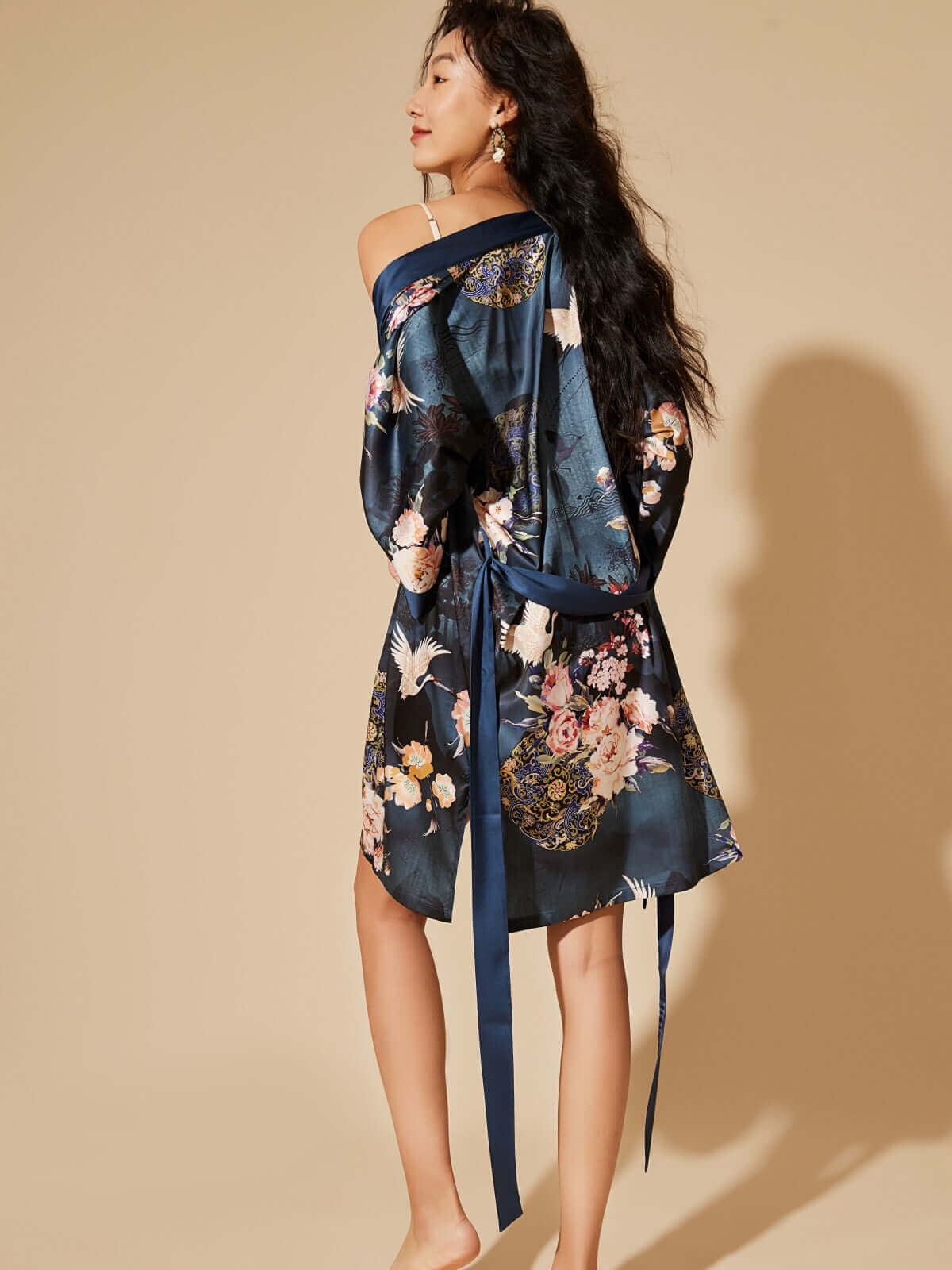 Cozy Silk Bath Gown | Ladies Garden Crane Floral Robe - Ulivary