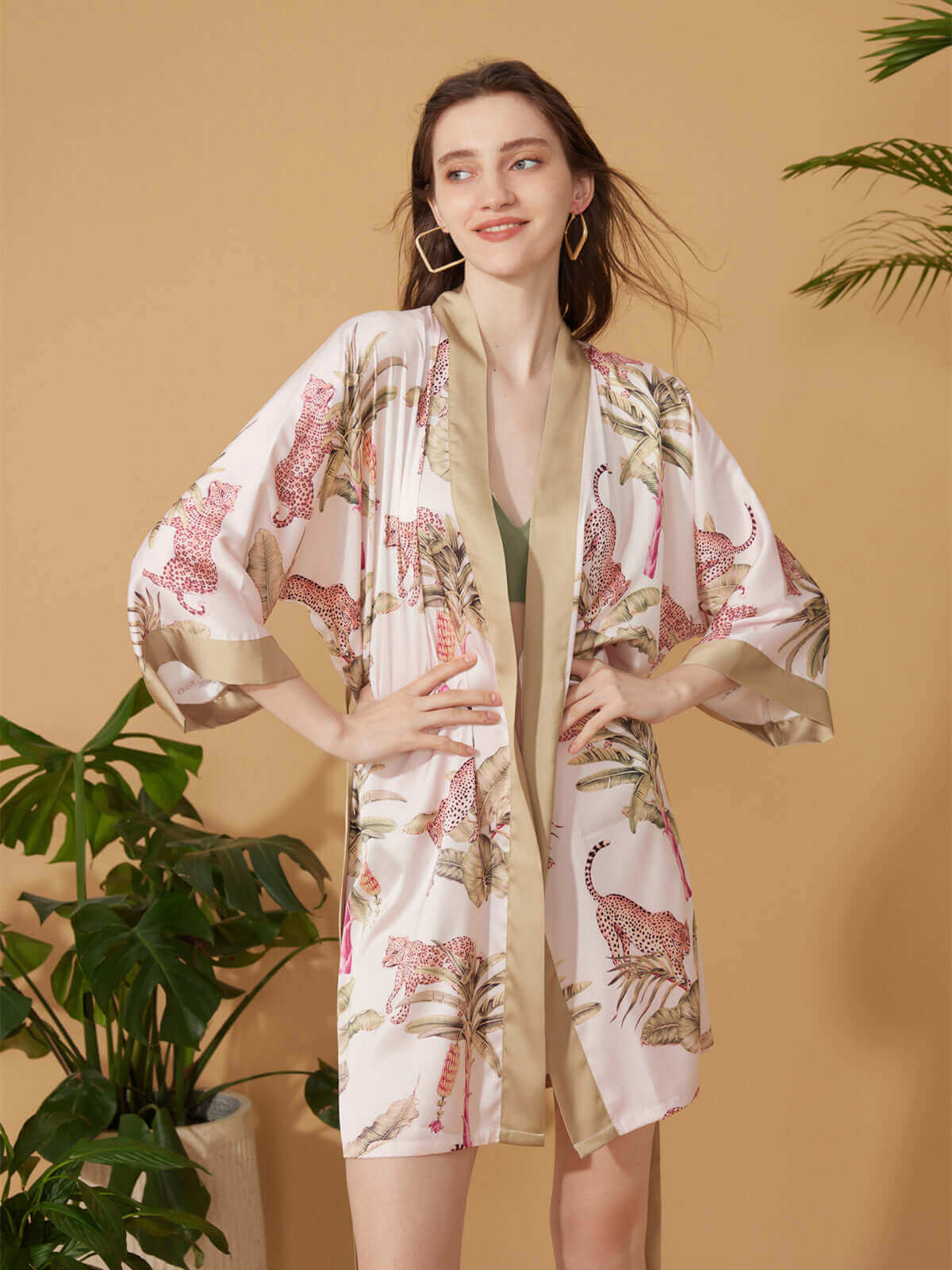 Pink Leopard Cozy Sleeping Robe | Luxury Kimono Robe for Women - Ulivary