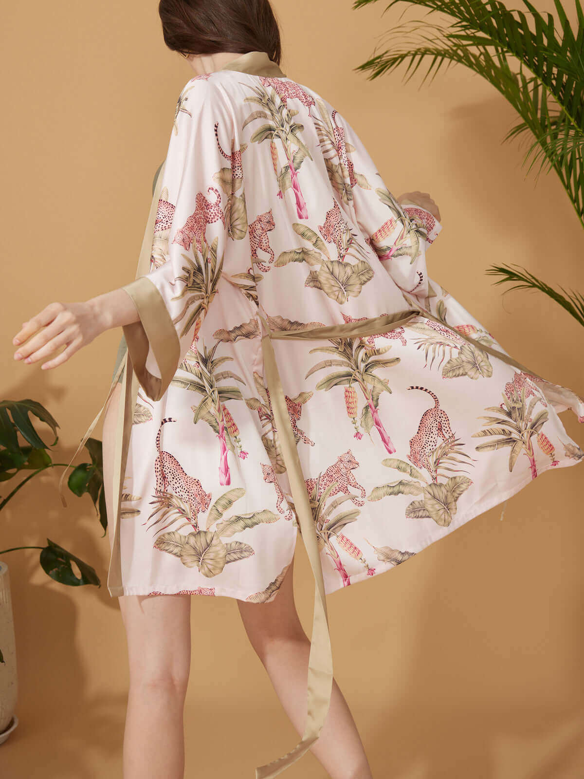 Pink Leopard Cozy Sleeping Robe | Luxury Kimono Robe for Women - Ulivary