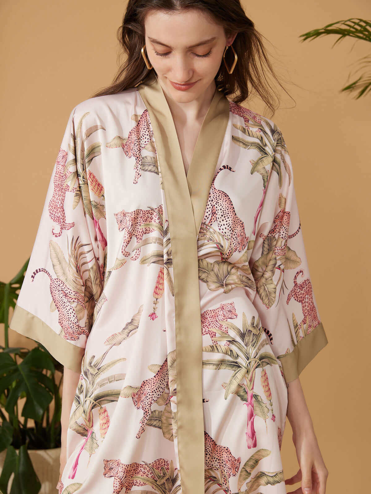 Pink Leopard Cozy Sleeping Robe | Luxury Kimono Robe for Women - Ulivary