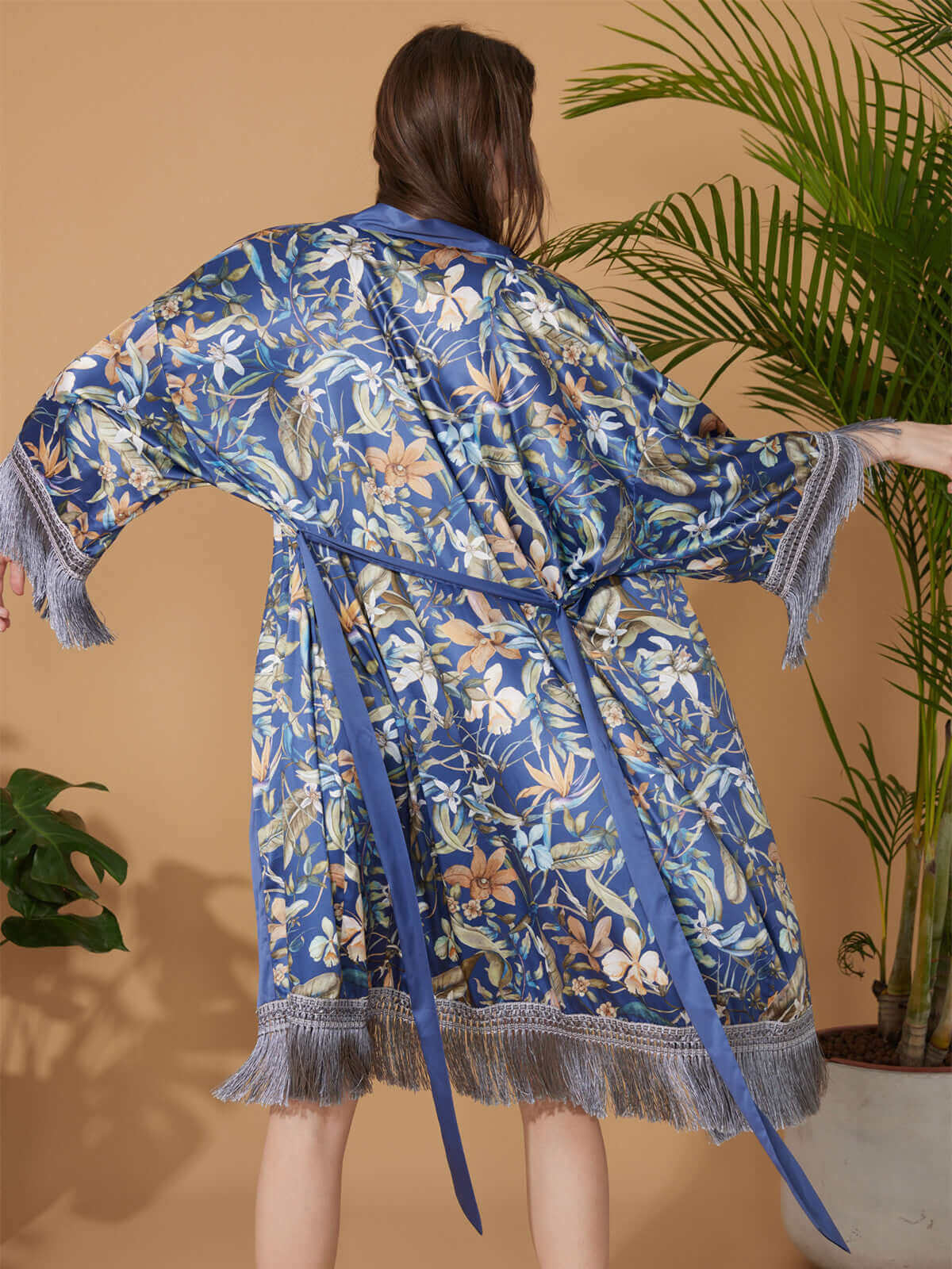 Floral Silk Kimono Robe | Silk Dressing Gown for Women - Ulivary