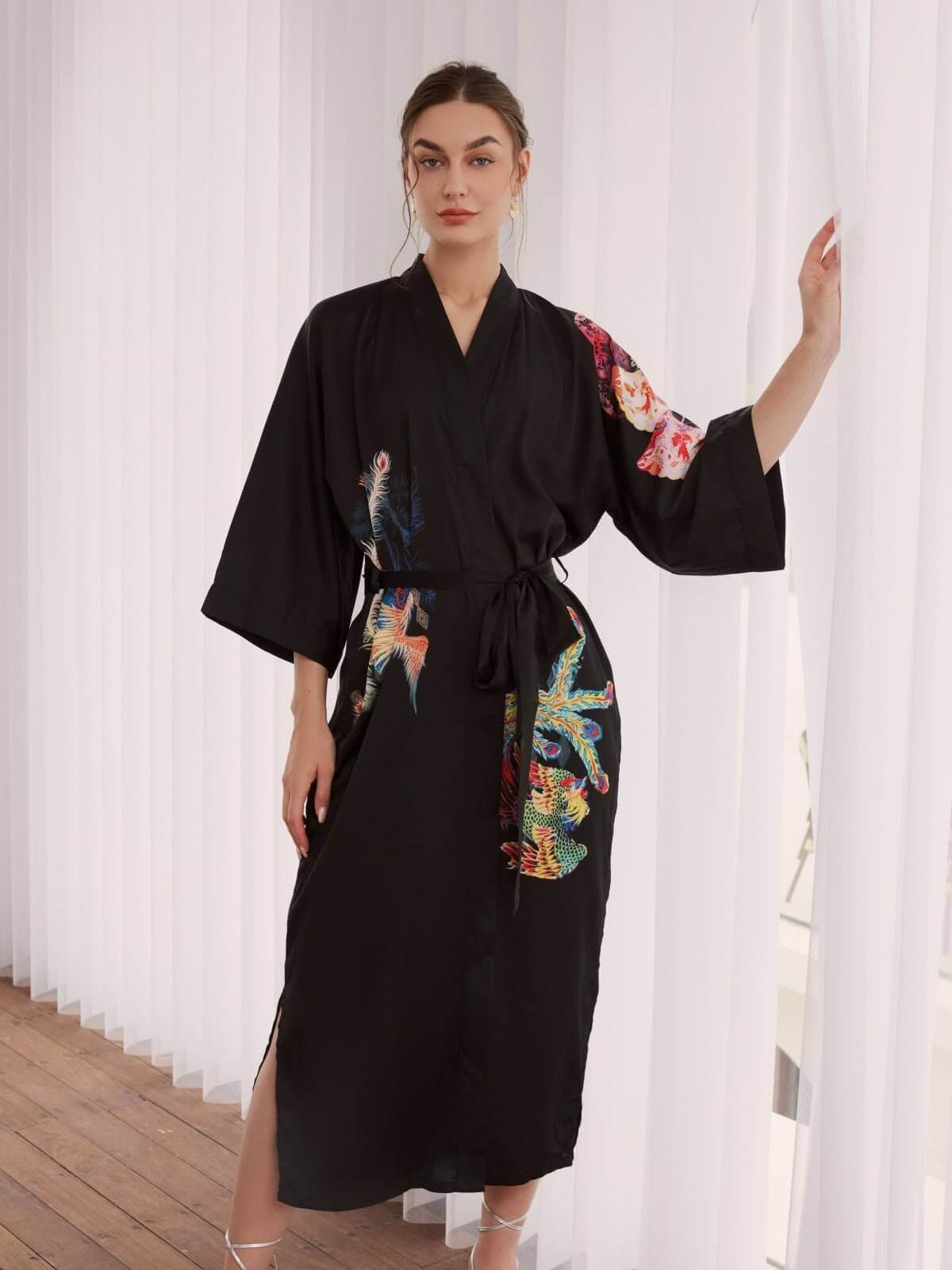 Dragon Silk Robe | Long Bathrobe for Ladies | Women Dressing Gown - Ulivary