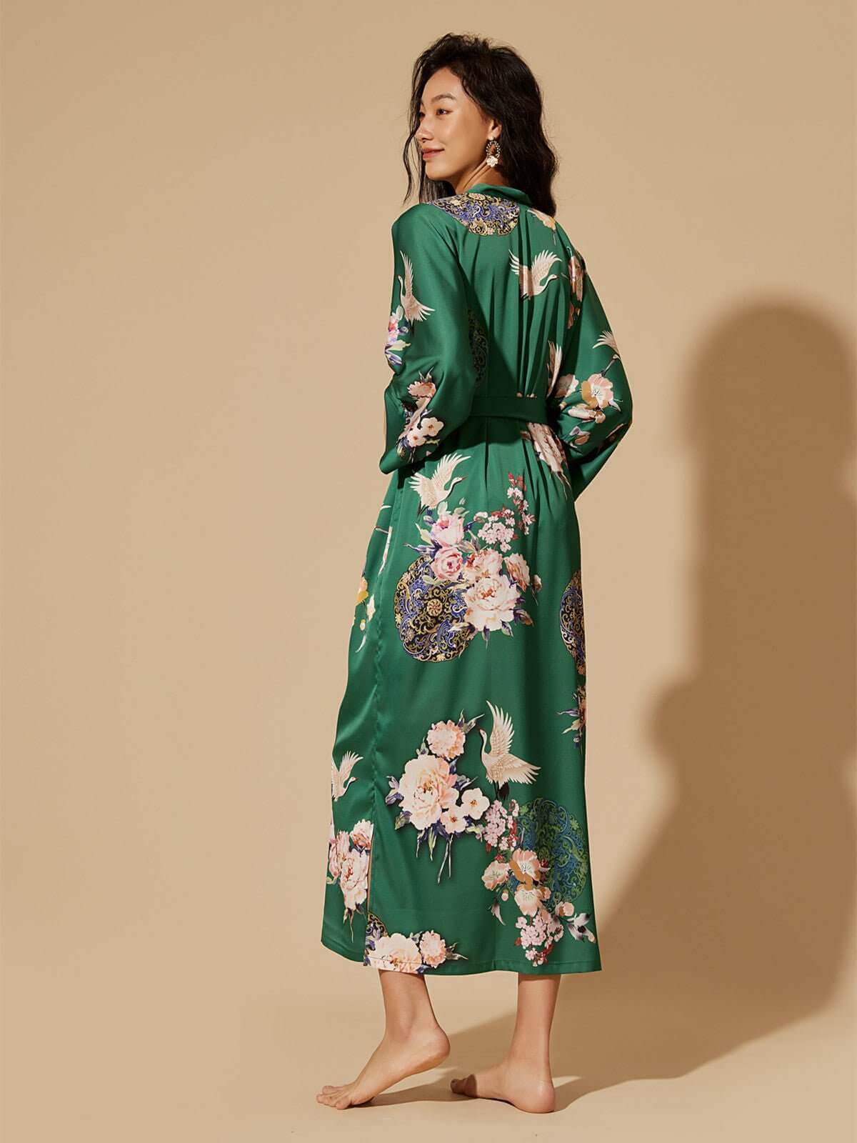 Green Floral Robe Kimono | Luxury Female Dressing Gown - Ulivary