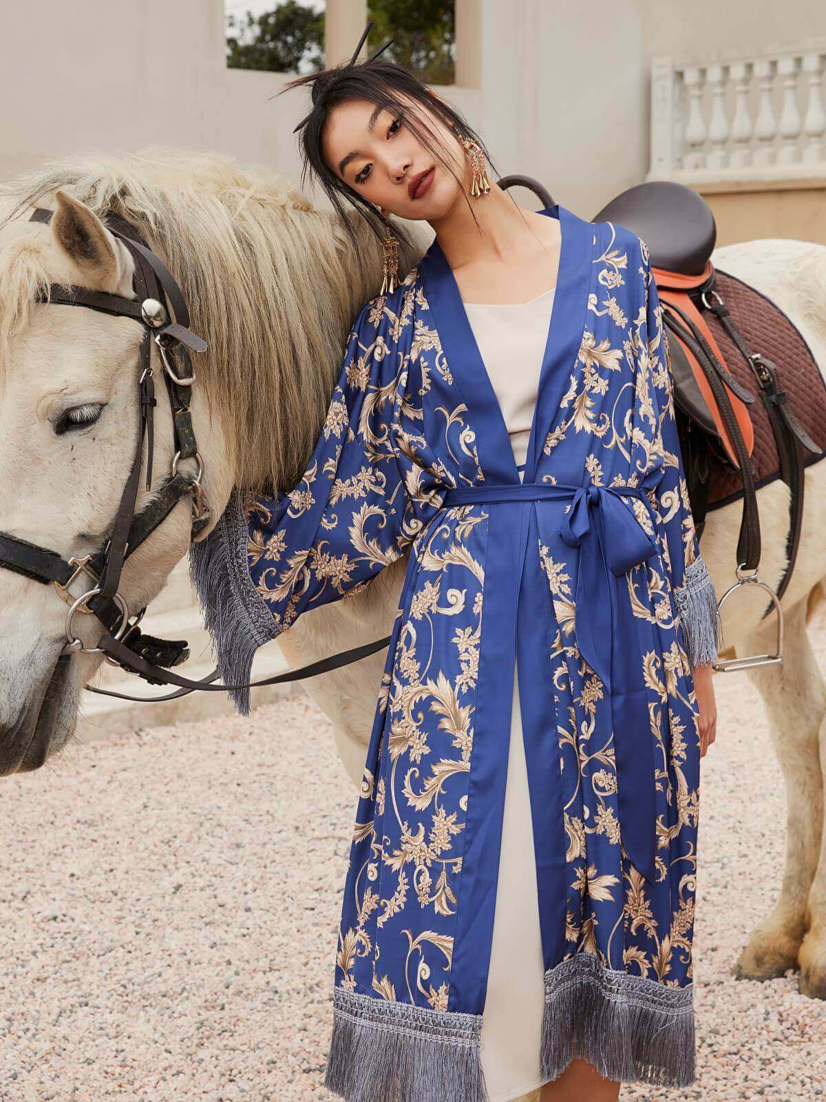 Blue Bath Robe | Long Bride Robe | Floral Kimono For Lady - Ulivary