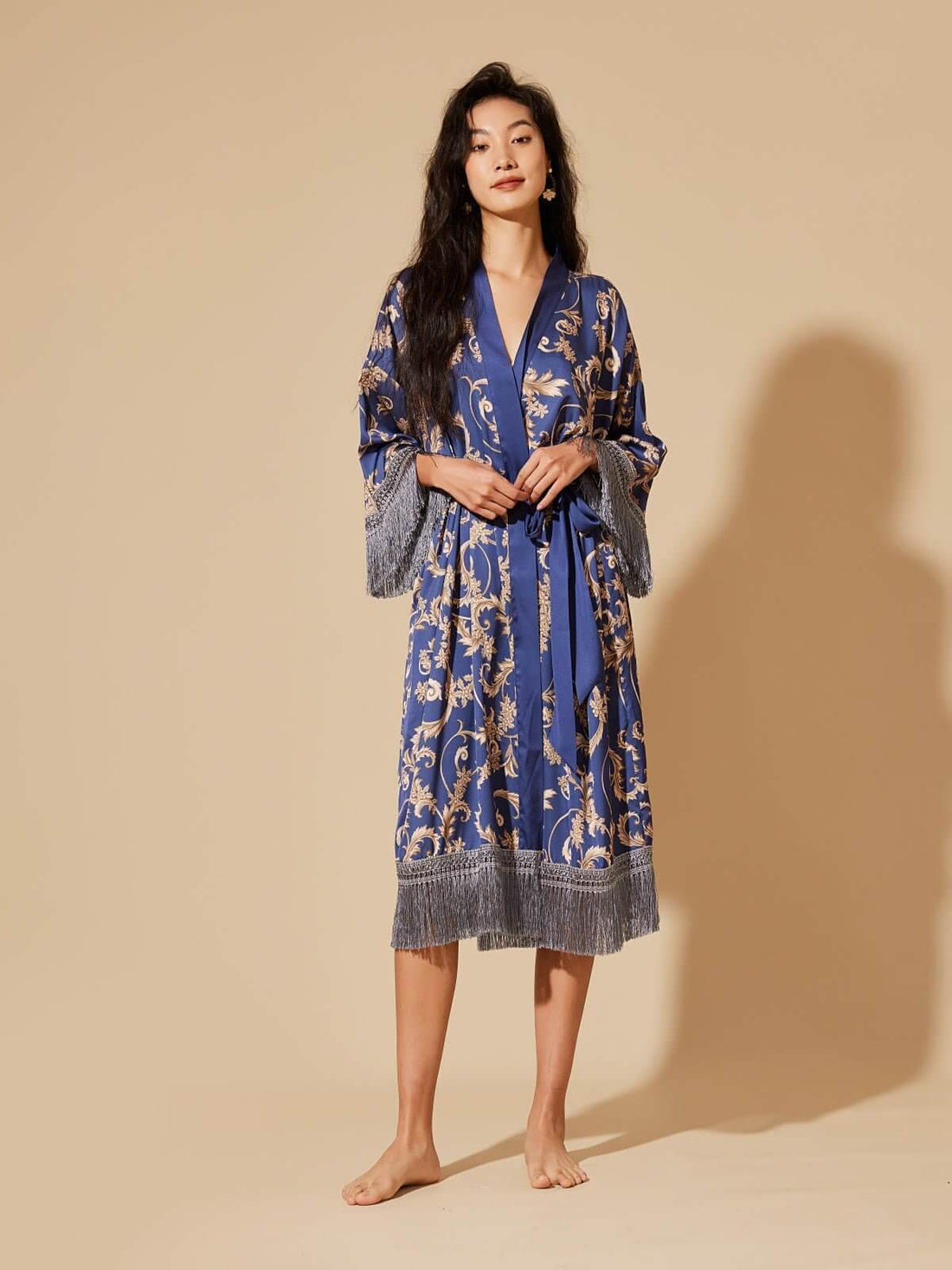 Blue Bath Robe | Long Bride Robe | Floral Kimono For Lady - Ulivary