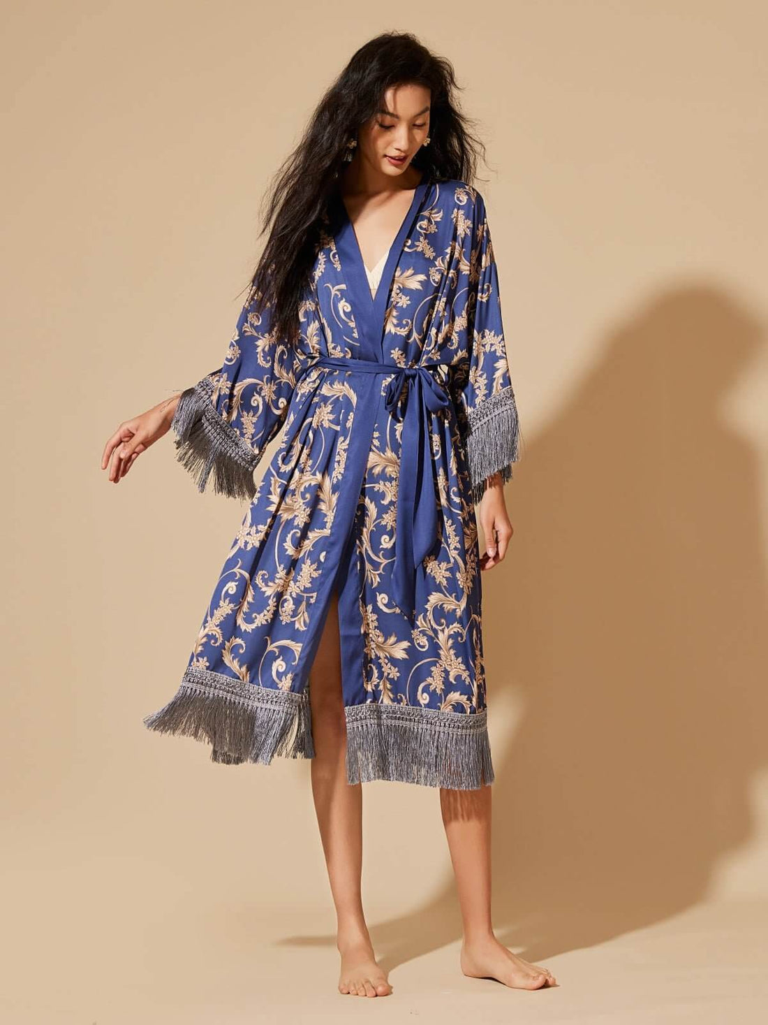 Blue Bath Robe | Long Bride Robe | Floral Kimono For Lady - Ulivary